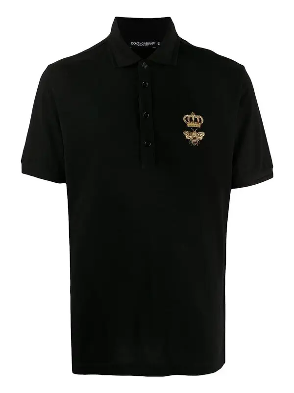 Dolce & Gabbana Embroidered Piqué Polo Shirt - Black
