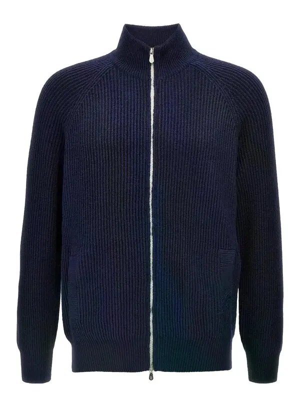 Brunello Cucinelli Ribbed Zip-up Cardigan - Blue