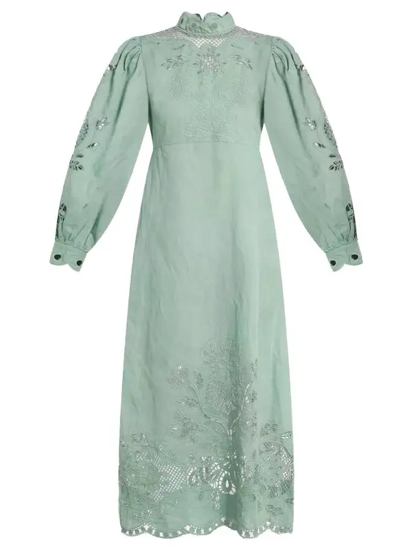 Farm Rio Embroidered Midi Dress - Blue