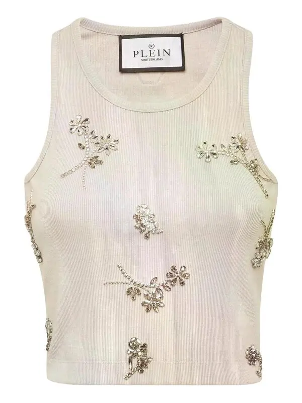 Philipp Plein Floral Appliqué Tank Top - Neutrals