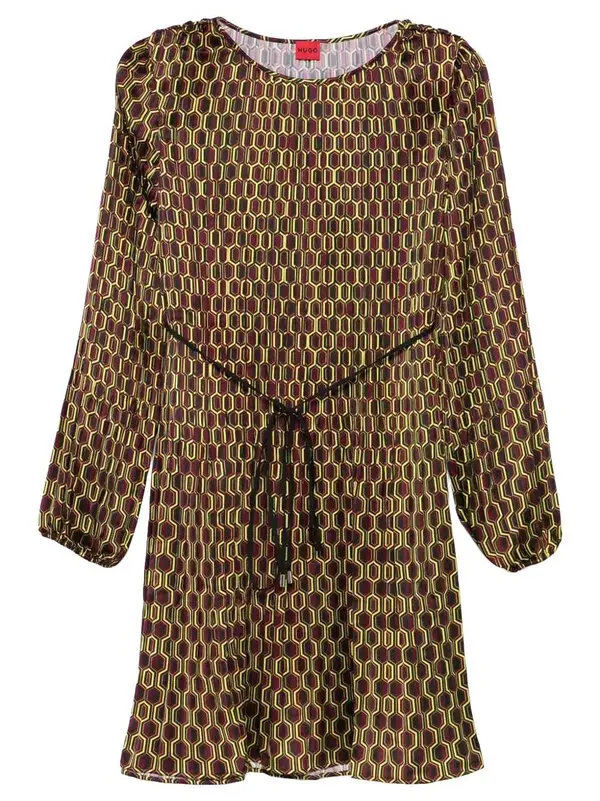 Hugo Geometric-print Pleated Dress - Red