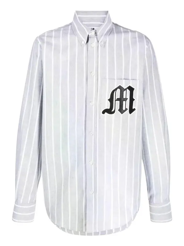 MSGM Logo-appliqué Striped Cotton Shirt - Grey