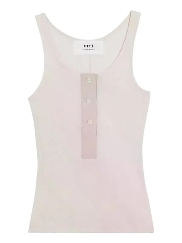 AMI Paris Button-front Cotton-rib Tank Top - Grey
