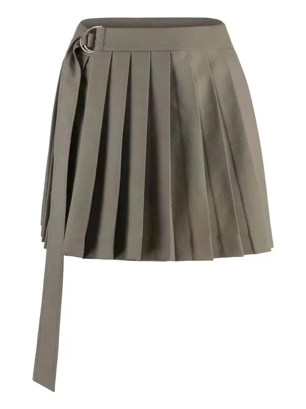 AMI Paris Pleated Virgin Wool Wrap Skirt - Neutrals