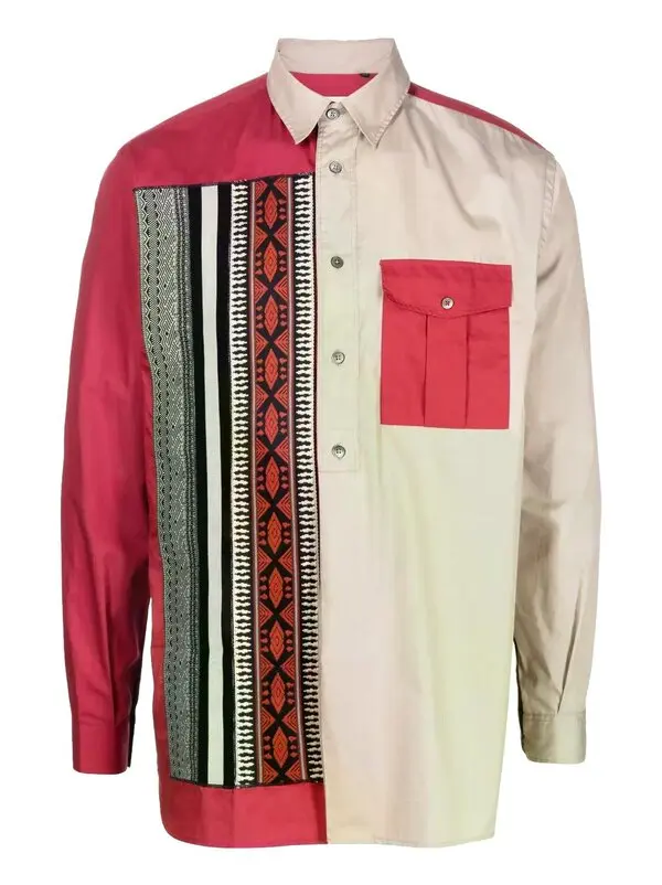 PORTS V Geometric-print Long-sleeve Shirt - Neutrals