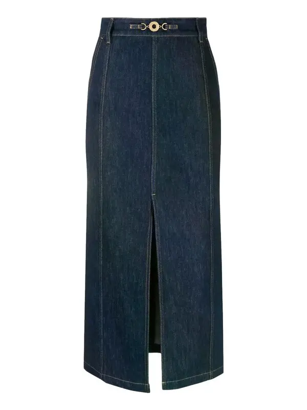 PATOU Slit-detail Organic-denim Midi Skirt - Blue