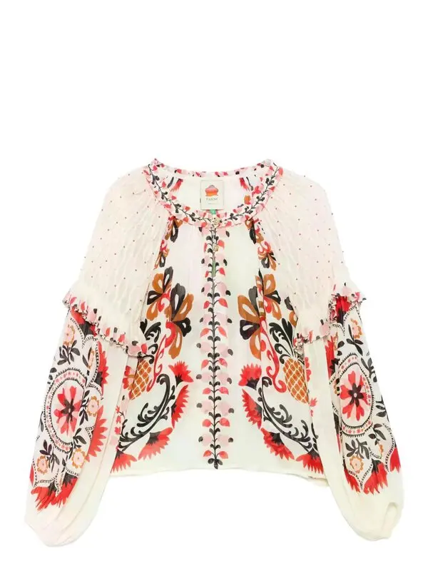 Farm Rio Cashew Mandala Blouse - Neutrals