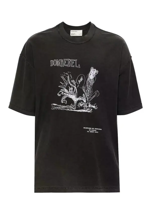 DOMREBEL Comic Kick Graphic-print Cotton T-shirt - Grey