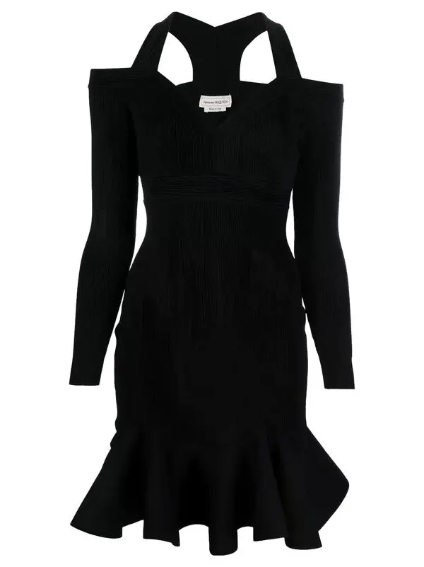 Alexander McQueen V-neck Knitted Mini Dress - Black
