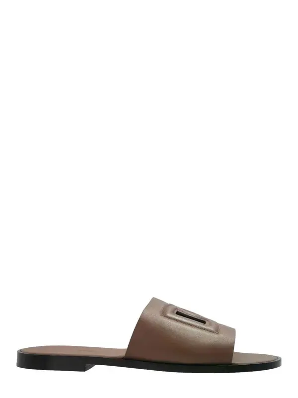 Dolce & Gabbana Dg Logo Leather Slides - Brown