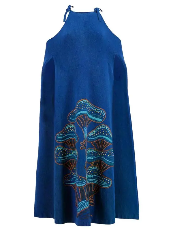 PAULA Embroidered Knitted Dress - Blue