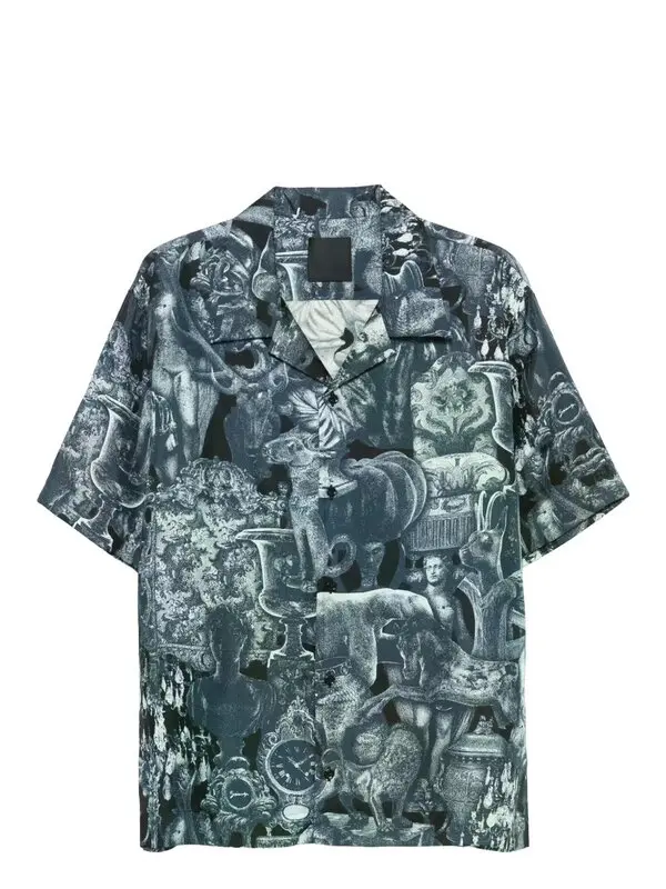Givenchy Hubert Objects-print Silk Shirt - Blue