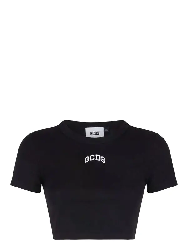 Gcds Logo-embroidered Cropped T-shirt - Black