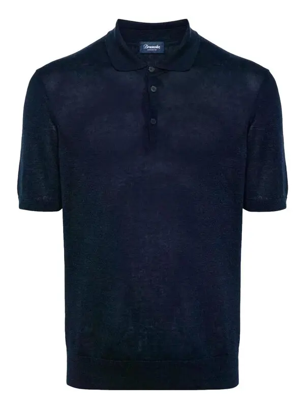 DRUMOHR Cotton-linen Knit Polo Shirt - Blue