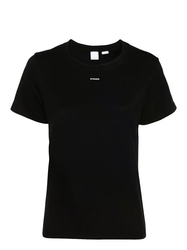 Pinko Cotton Jersey T-shirt With Mini Logo Print - Black