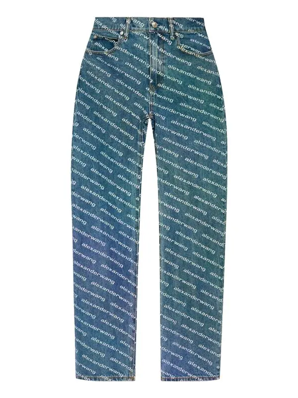 Alexander Wang Logo Print Sequined Straight Leg Trousers - Blue