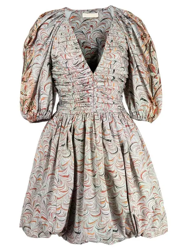 Ulla Johnson Marbled Puff-sleeve Ruched Dress - Grey