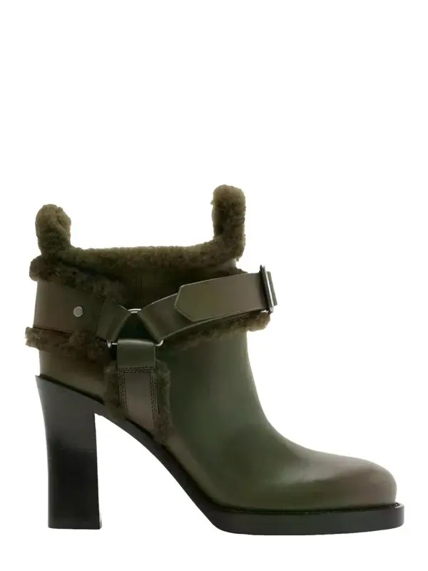 Burberry Buckled 100mm Leather Biker Boots - Green
