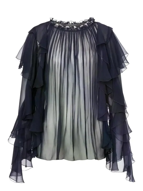 Alberta Ferretti Ruffle-detail Silk Blouse - Blue