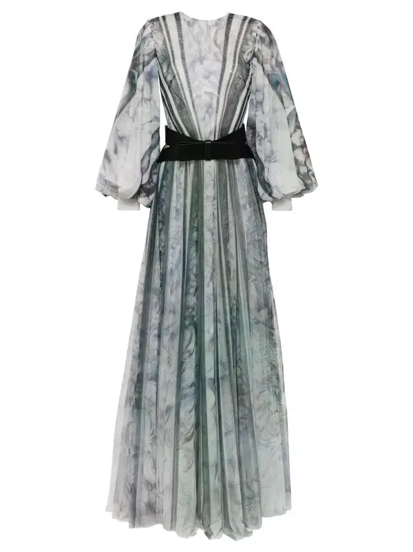 SAIID KOBEISY Abstract-print Belted Gown - Grey
