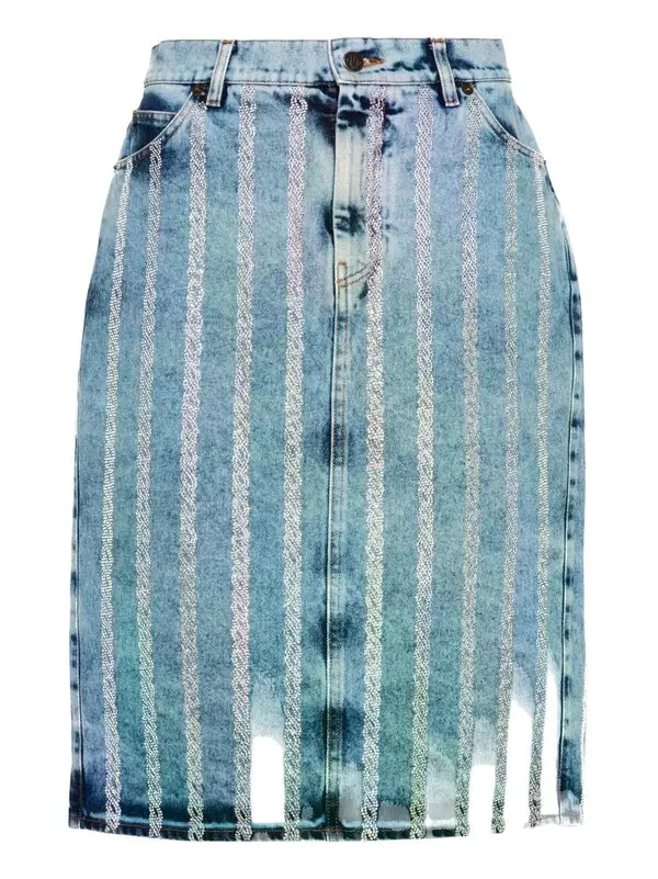 Giuseppe Di Morabito Rhinestone-striped Midi Denim Skirt - Blue