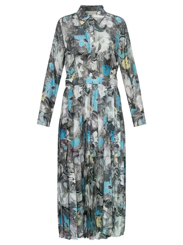 Tory Burch Printed Pleated Midi Dress - Blue