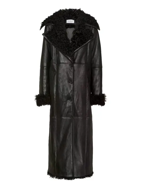 Philipp Plein Skull & Bones Shearling Coat - Black