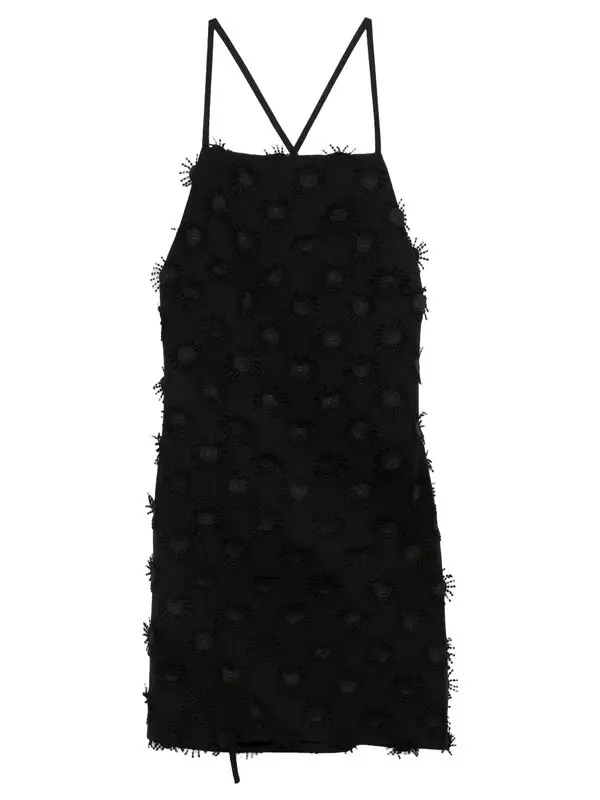 MSGM Floral-appliqué Mini Dress - Black
