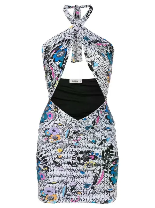 AMIR SLAMA Graphic-print Halterneck Dress - Multicolour