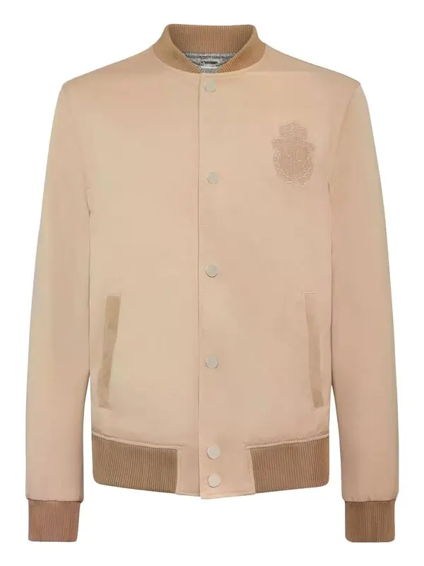 BILLIONAIRE Logo-patch Button-up Bomber Jacket - Neutrals
