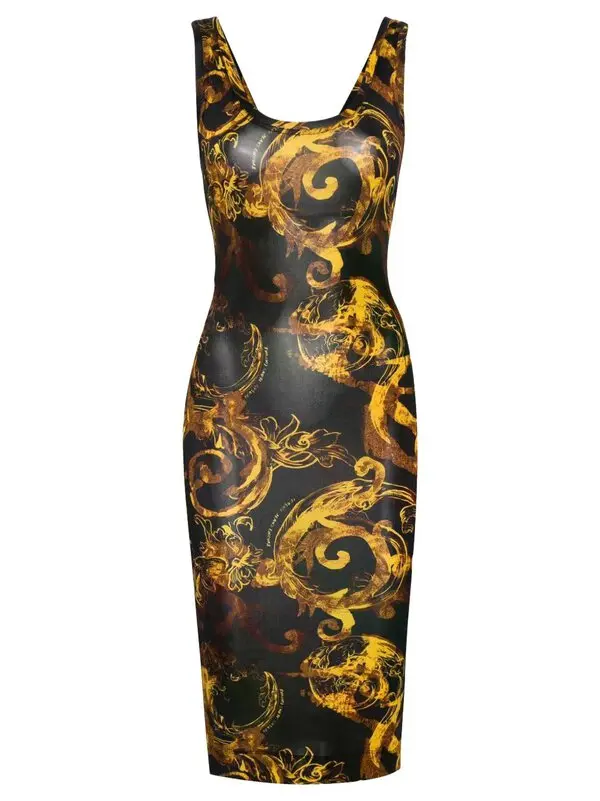 Versace Watercolour Couture-print Midi Dress - Black