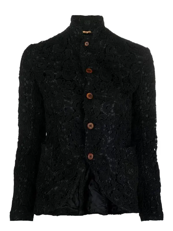 Comme Des Garçons Floral-embroidered Button-up Jacket - Black