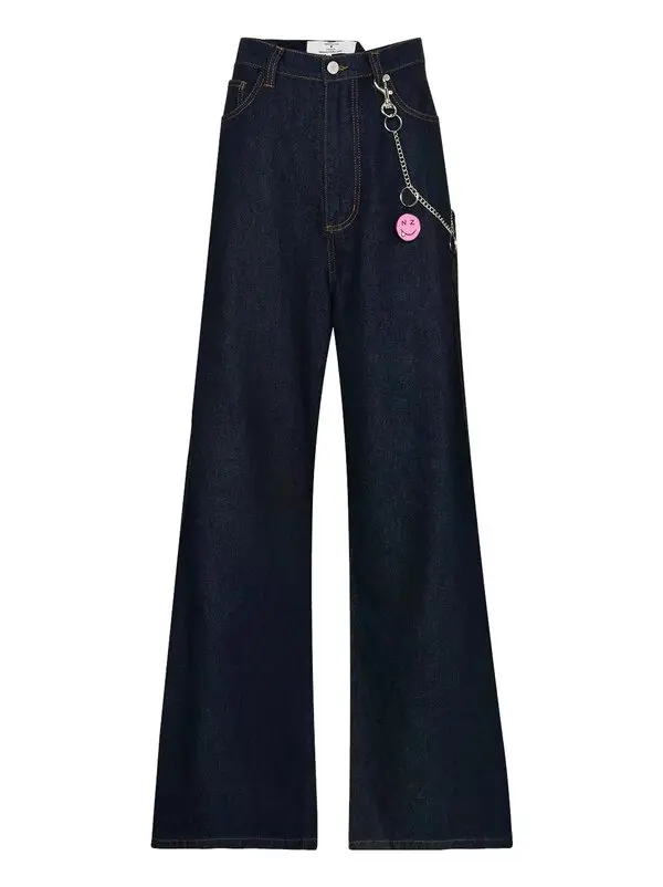 Natasha Zinko High-rise Wide-leg Jeans With Chain Detail - Blue