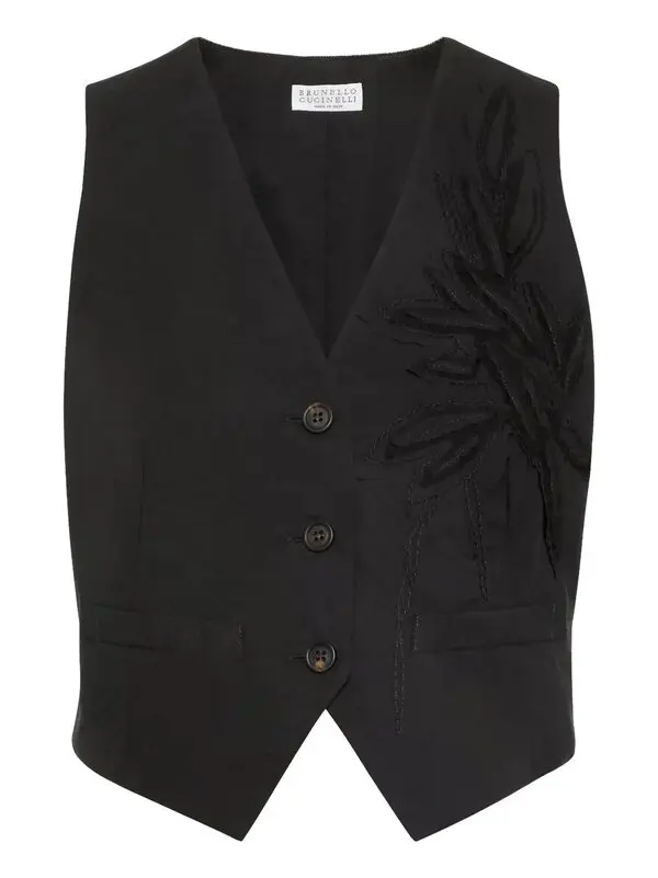 Brunello Cucinelli Flora-appliqué Waistcoat - Black