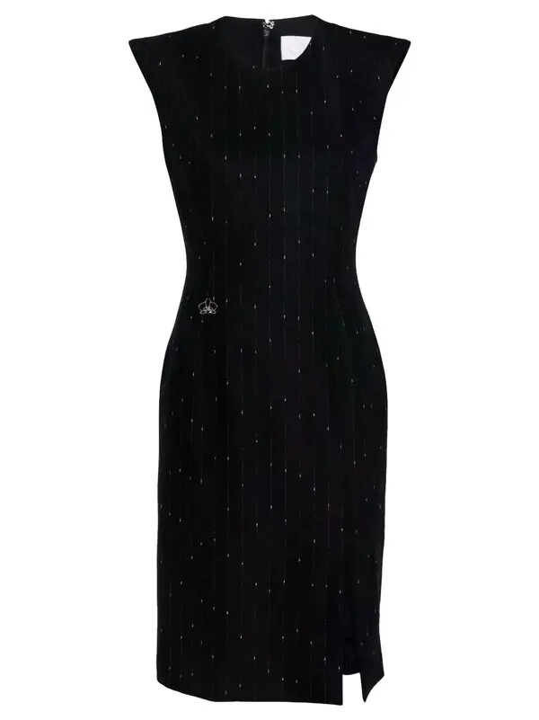 GENNY Pinstriped Bodycon Midi Dress With Floral Appliqu - Blue