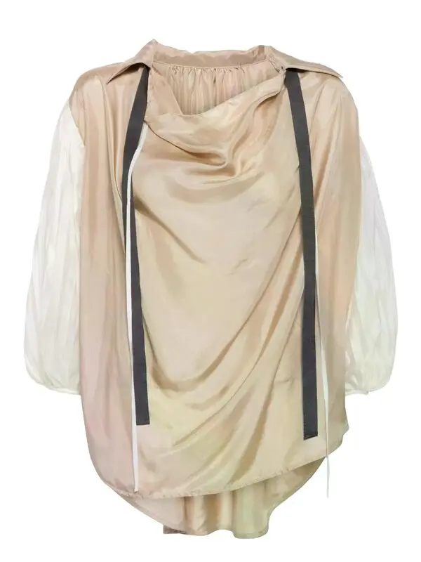 SHANSHAN RUAN Three-quarter Length Pleated Blouse - Neutrals