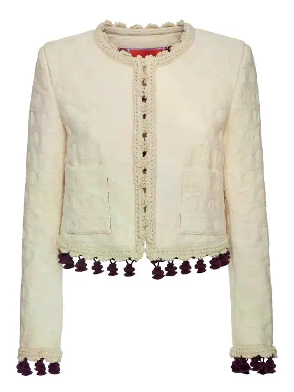 La DoubleJ Bijoux Embroidered Cropped Jacket - Neutrals