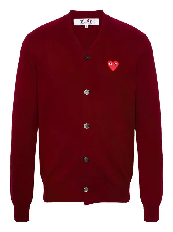 Play Comme Des Garcon V-neck Wool Cardigan - Red