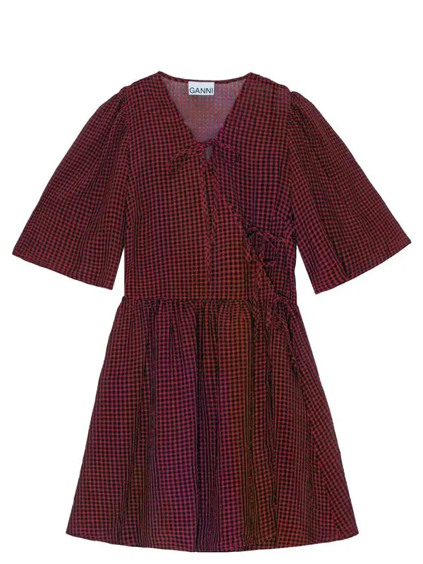 GANNI Gingham-print Mini Wrap Dress - Red