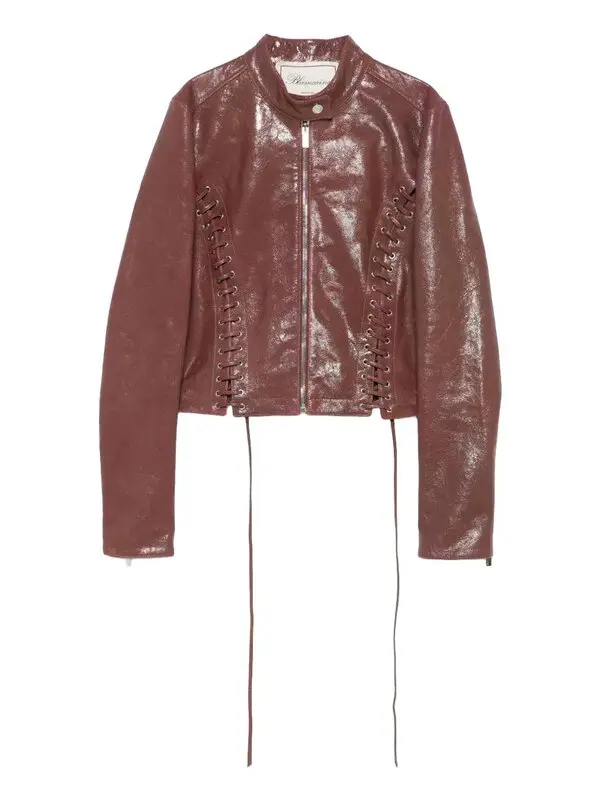 Blumarine Cracked-effect Leather Jacket - Red
