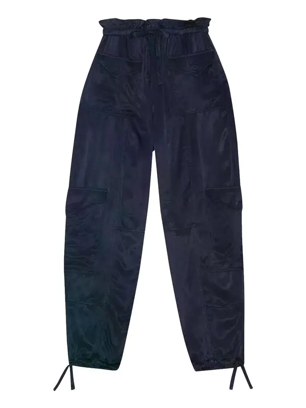 GANNI Drawstring Satin Trousers - Blue