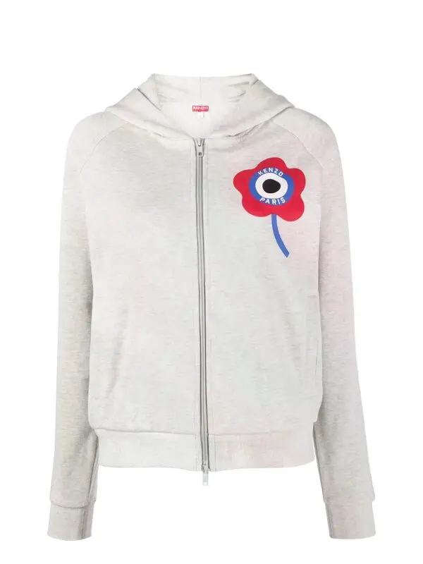 Kenzo Logo-print Zip-up Hoodie - Neutrals