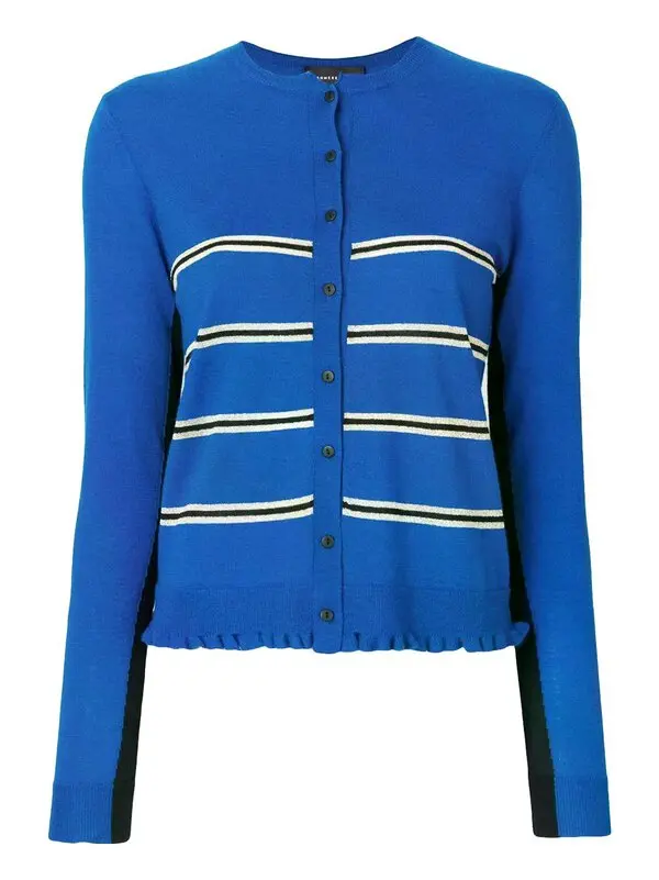 Cashmere In Love Capucine Cropped Striped Cardigan - Blue