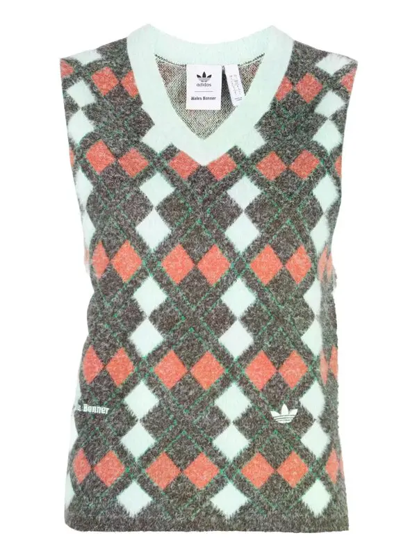 Adidas X Wales Bonner Argyle Knitted Vest - Green