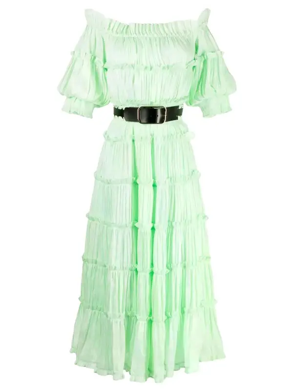 LEO LIN Rue Off-shoulder Tiered Dress - Green
