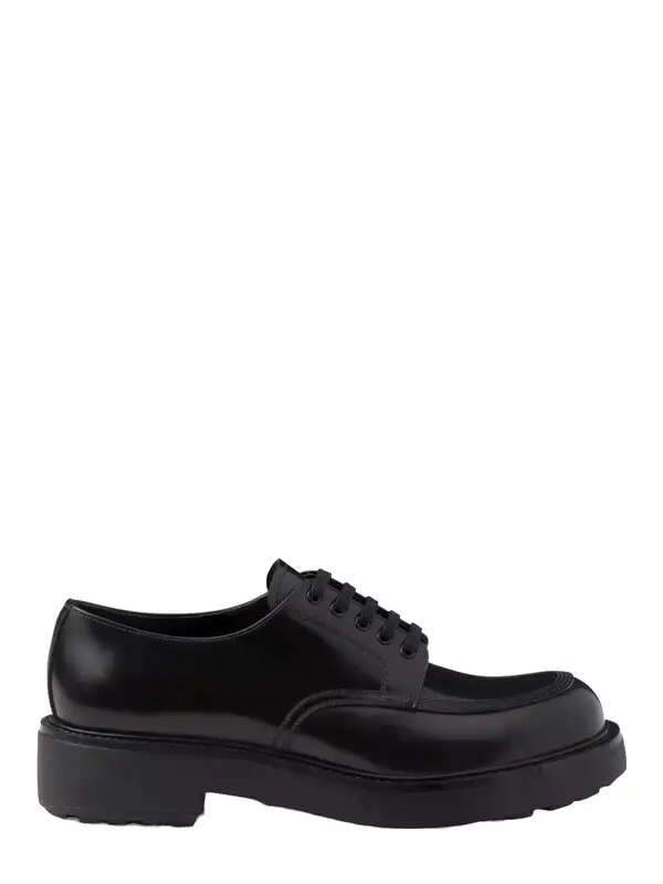 Prada Brushed Leather Derby Shoes - Black