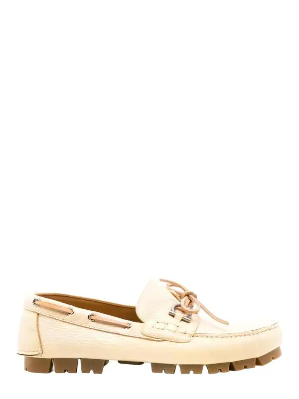 FERRAGAMO Injected Rock Leather Loafers - Neutrals