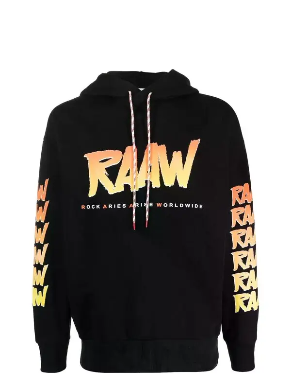 Aries Logo Print Hoodie - Black
