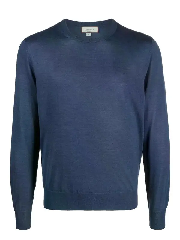 Canali Fine-knit Crew-neck Jumper - Blue