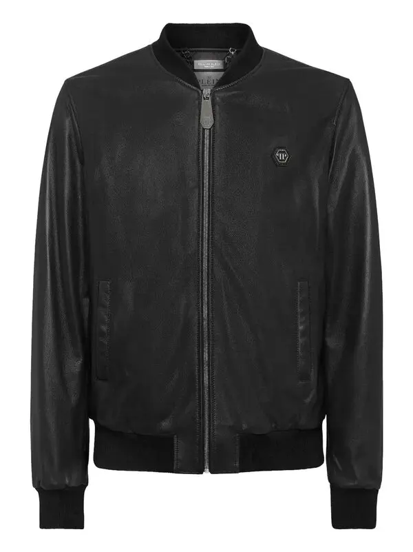 Philipp Plein Logo-patch Leather Jacket - Black